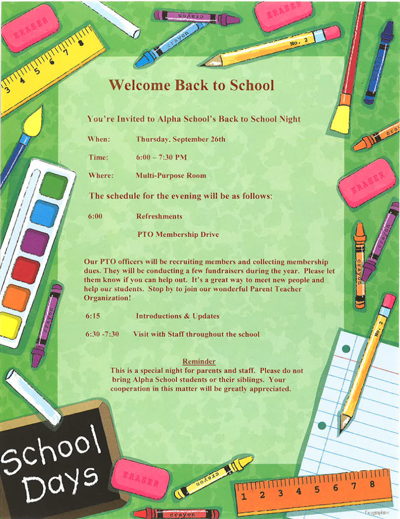 Welcome Back To School Night! - Alpha School